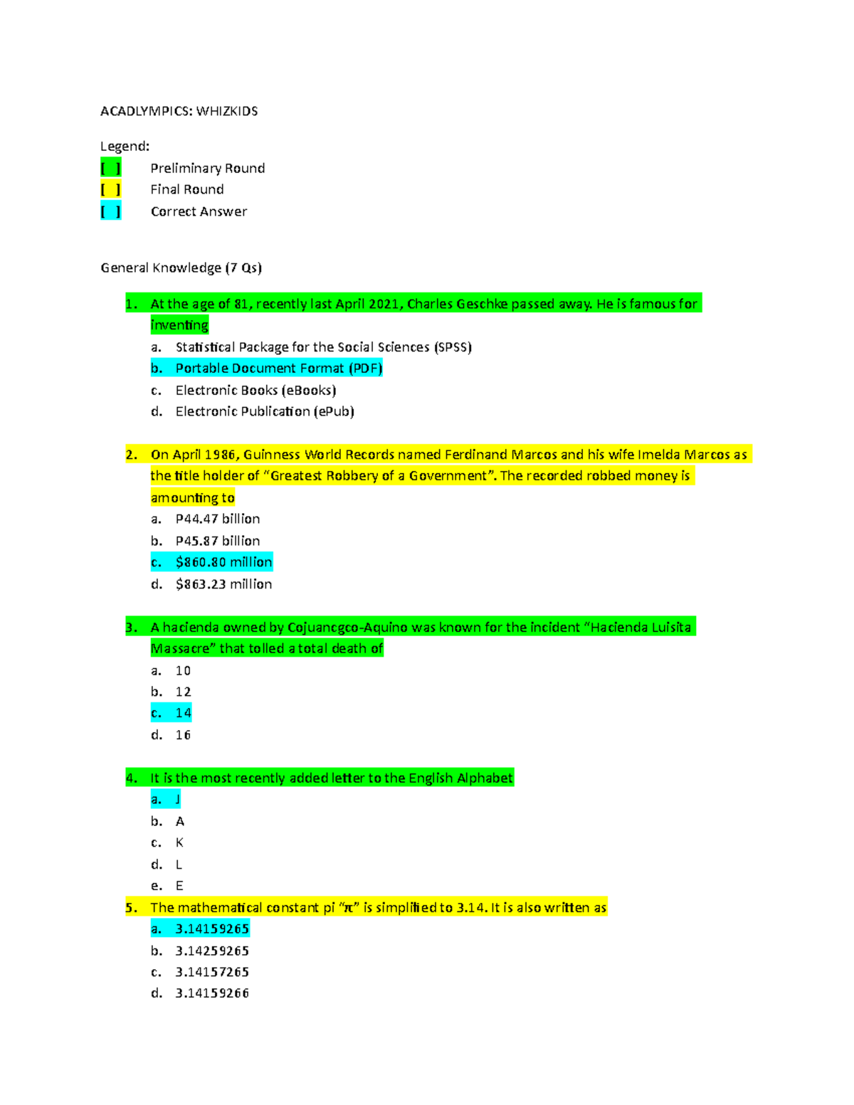 Acadlympics: Whizkids Quiz Questions & Answers (General Knowledge ...