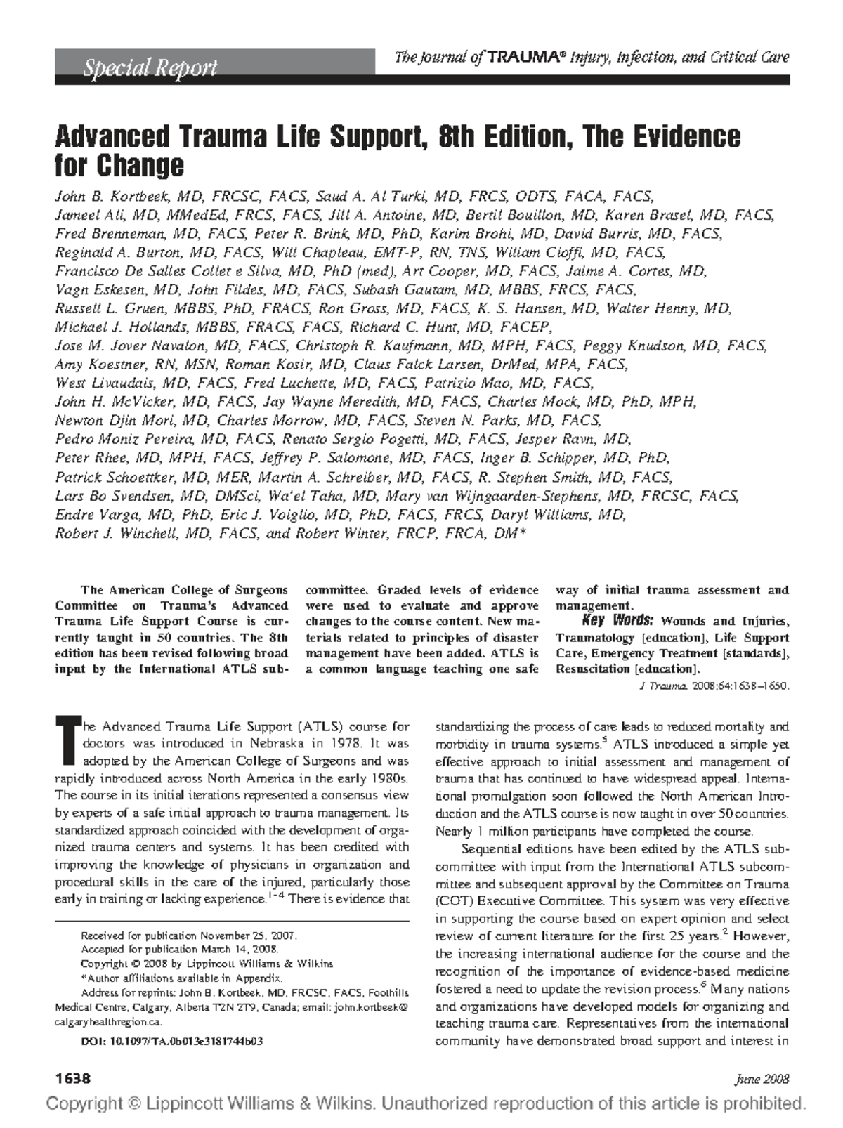 2008 J Trauma Advanced Trauma Life Support, 8th Edition - Advanced ...