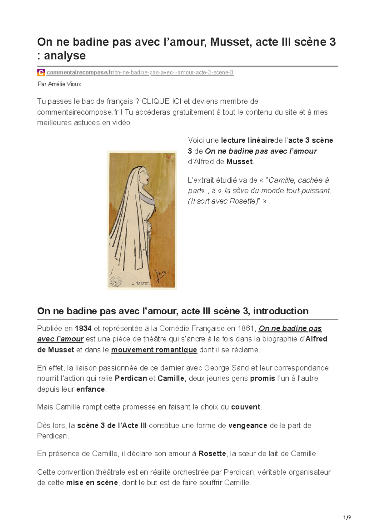 Analyse de l'Acte III Scène 3 d'On ne badine pas avec l'amour (Musset ...