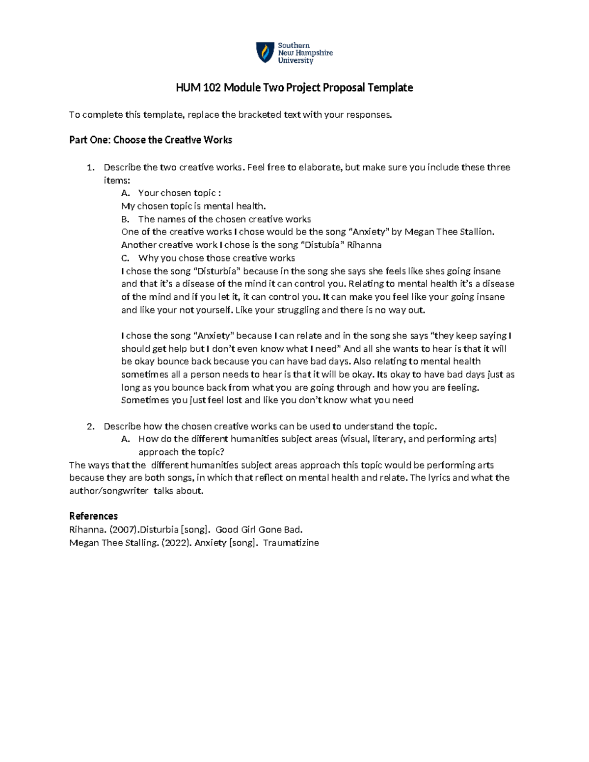 HUM 102 Module Two Project Proposal Template - Part One: Choose the ...