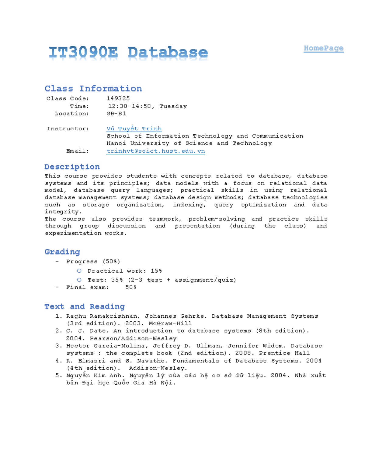 IT3090E - Comprehensive Overview of Database Concepts and Skills - Studocu