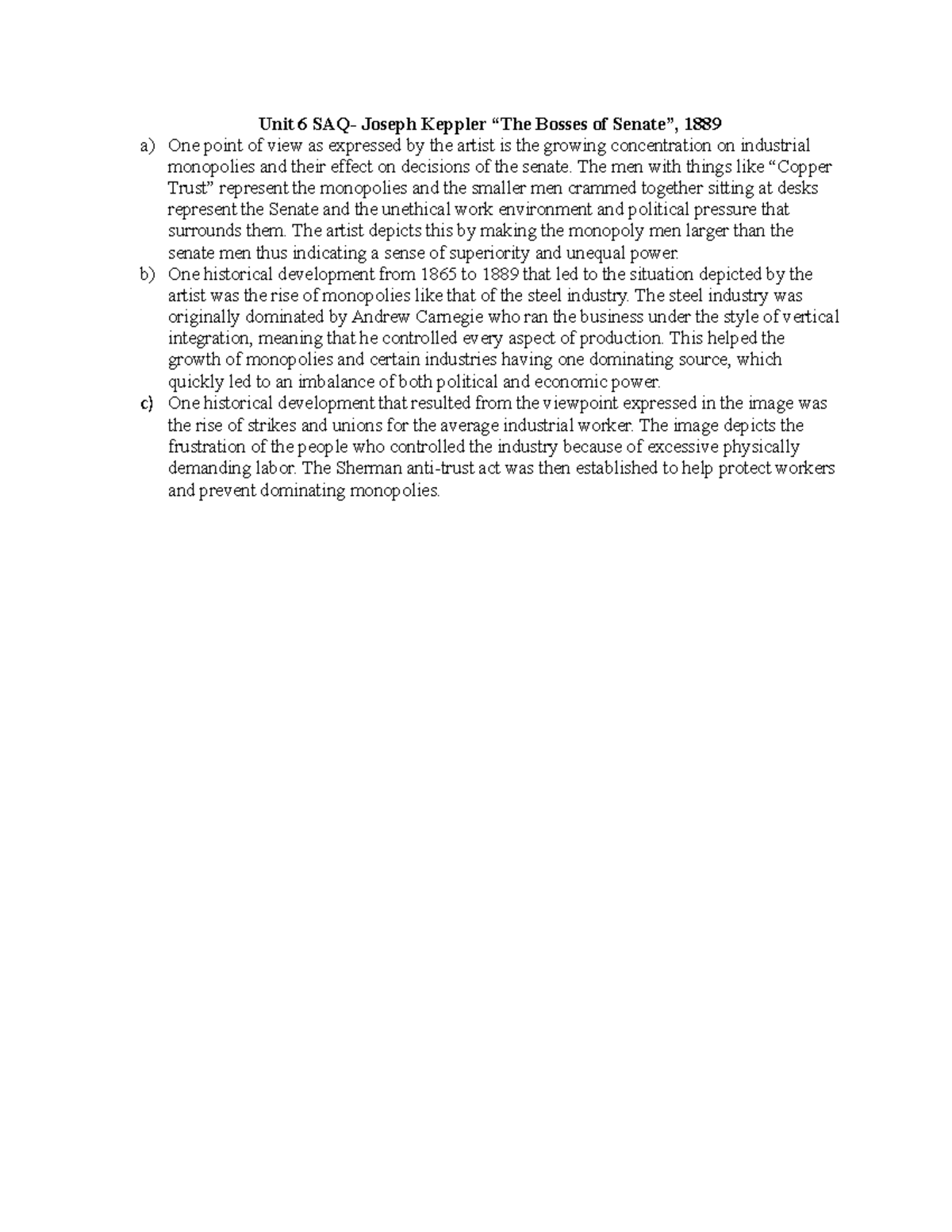 Unit 6 SAQ: The Gilded Age and Its Impact on Monopolies - Studocu