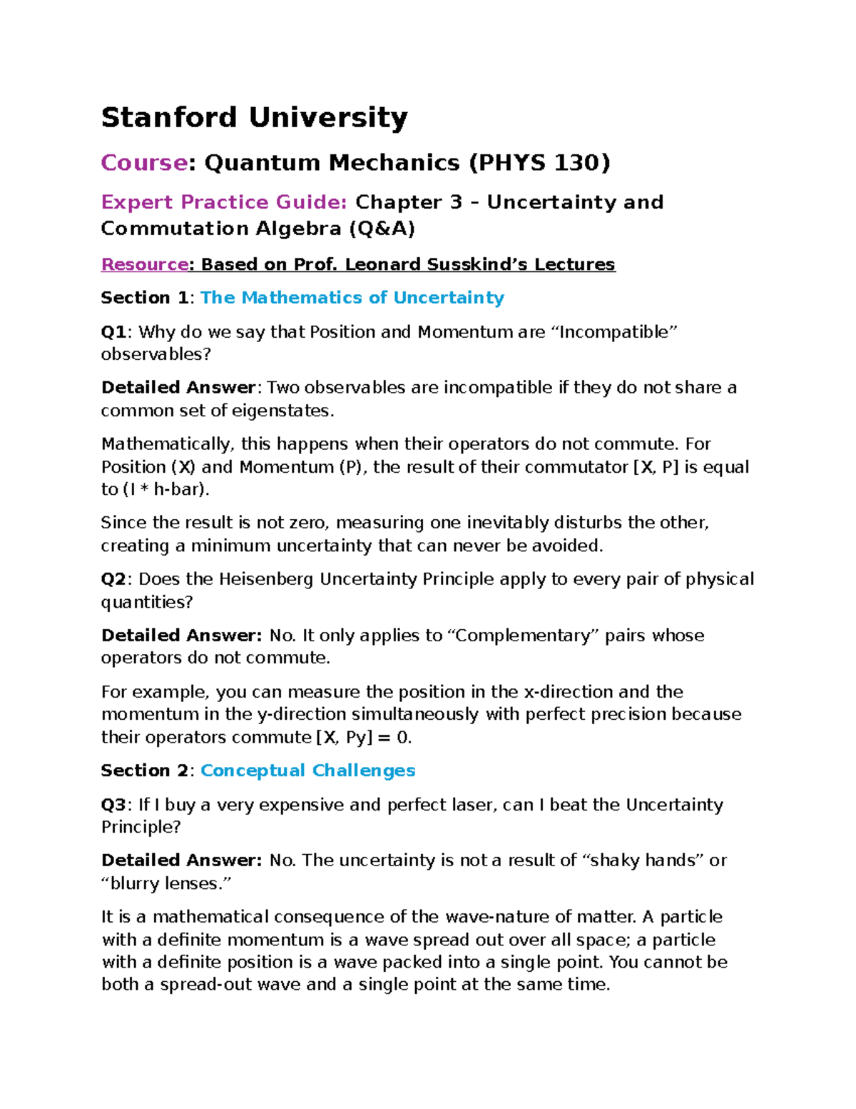 PHYS 130 Chapter 3: Quantum Uncertainty & Commutation QA Guide - Studocu