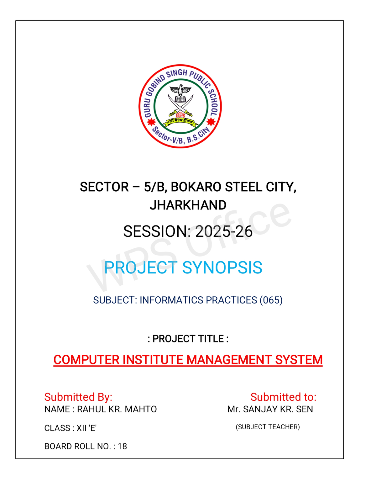Computer Institute Management System Project Synopsis (Informatics ...