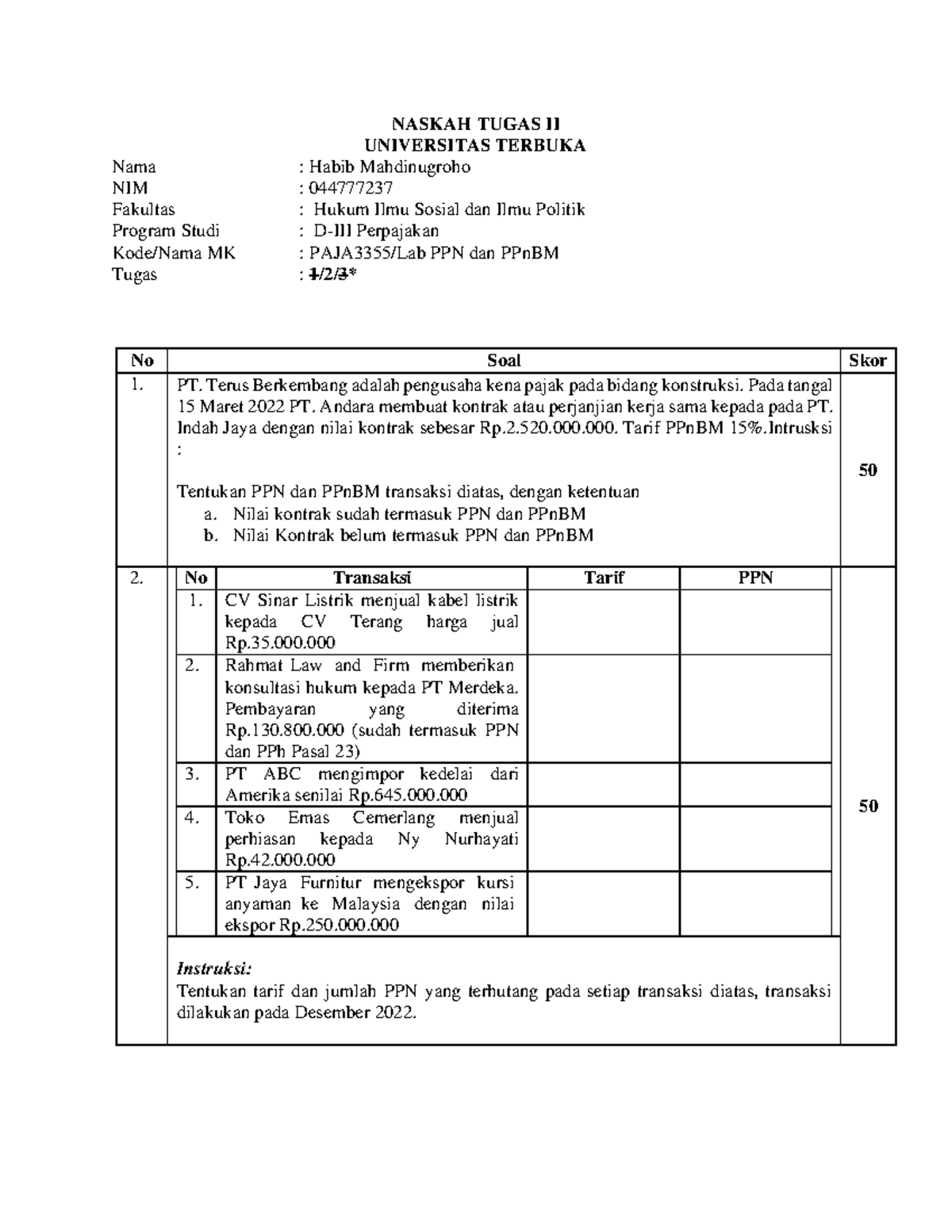 Tugas II Lab PPN dan PPnBM PAJA3355 - Analisis Transaksi Perpajakan - Studocu
