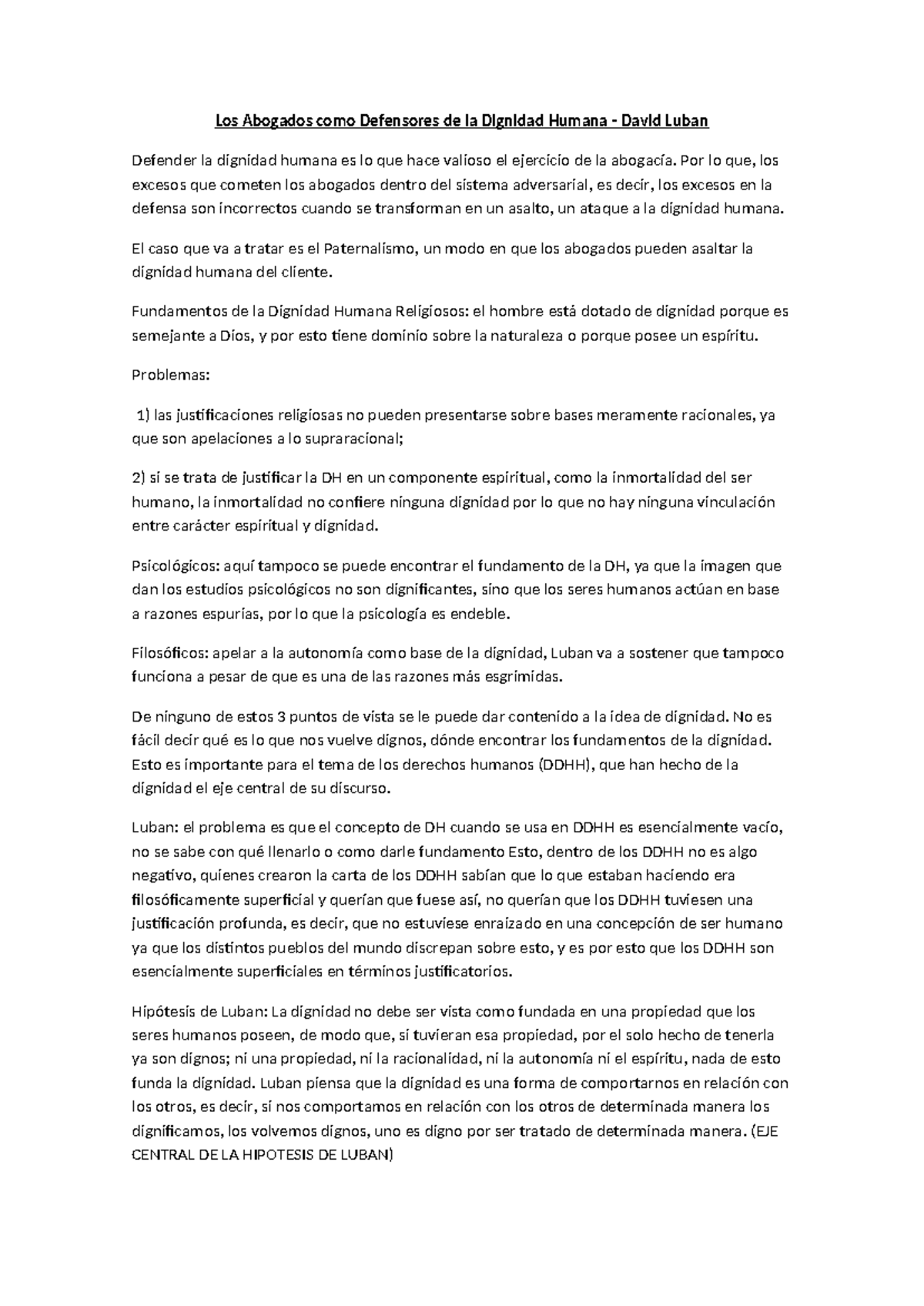 Abogados y Dignidad Humana: Reflexiones de David Luban sobre la Ética ...