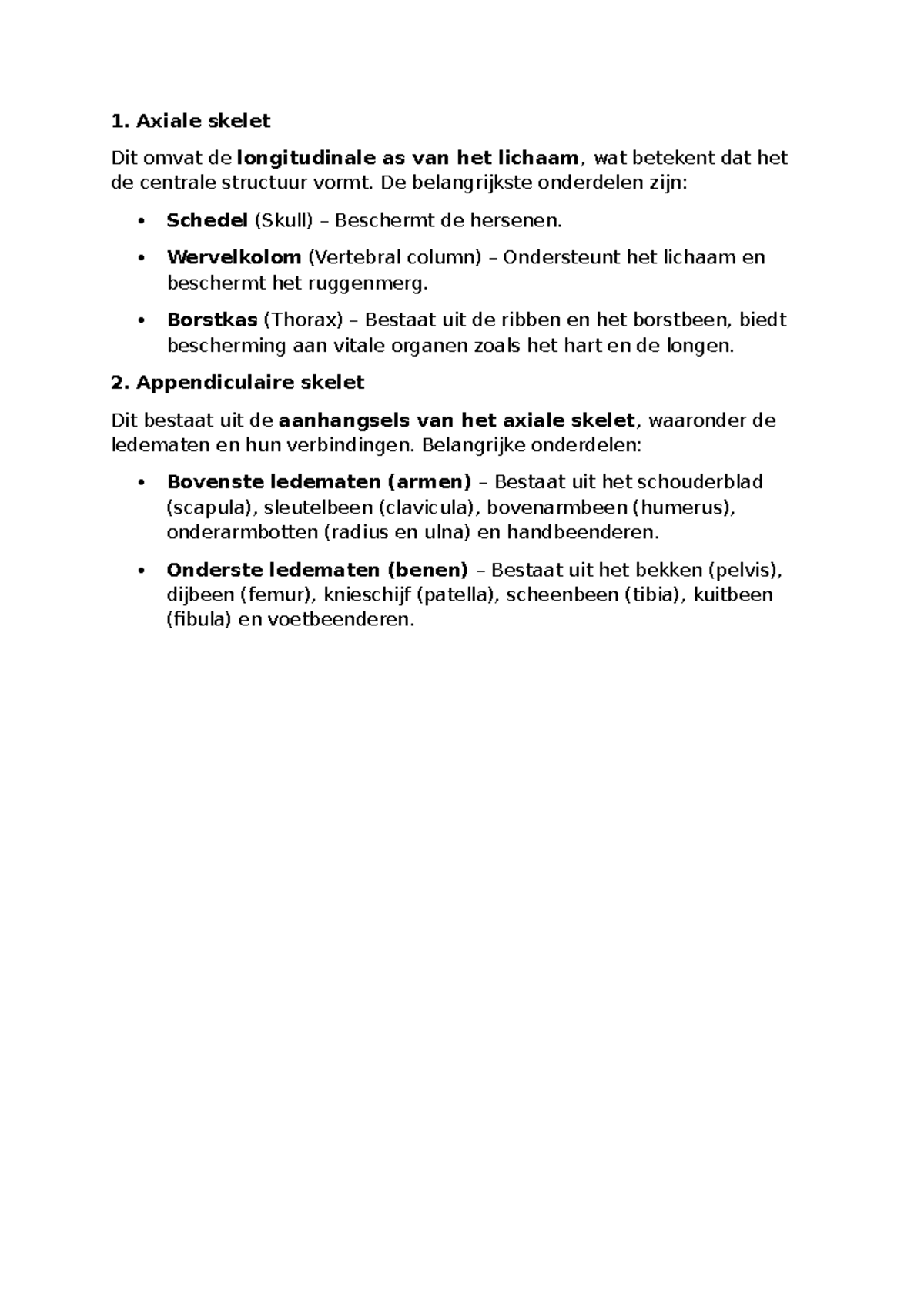 Anatomie Lesnotities: Axiale en Appendiculaire Skelet - Studocu