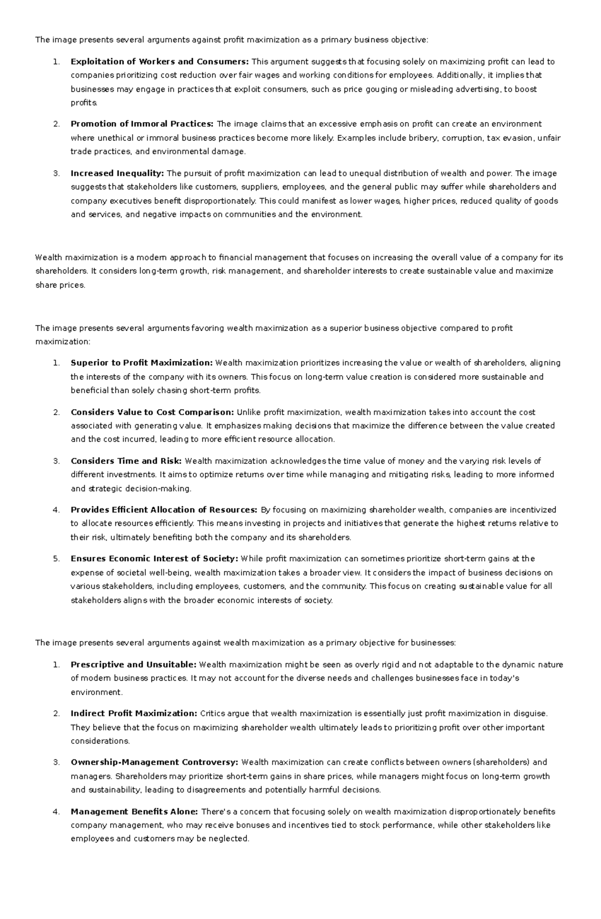 Business Ethics: Profit vs. Wealth Maximization - Lesson 1 (FM) - Studocu