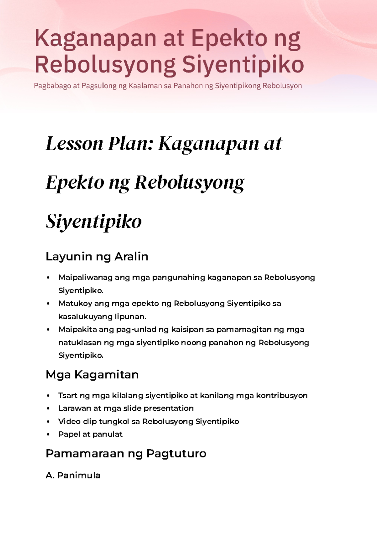 Lesson Plan Kaganapan at Epekto ng Rebolusyong Siyentipiko - Lesson ...