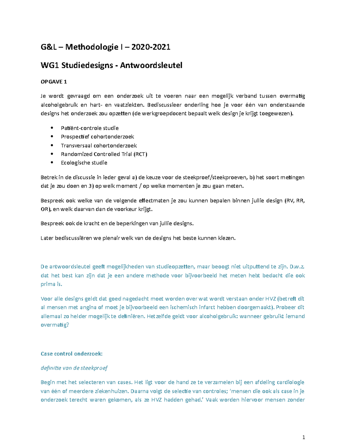 WG1 - Studiedesigns - Antwoordsleutel 2021 en Onderzoeksopzetten - Studeersnel