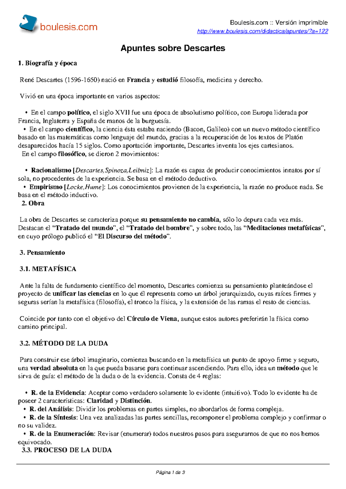 Apuntes sobre Descartes: Filosofía y Método de la Duda - FC122 - Studocu