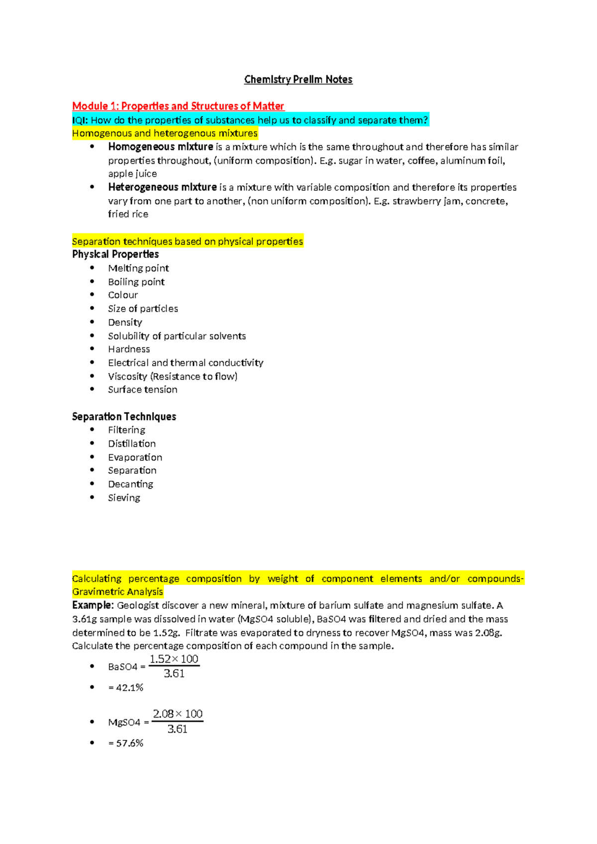 Chemistry Prelim Notes: Understanding Matter & Its Properties - Studocu