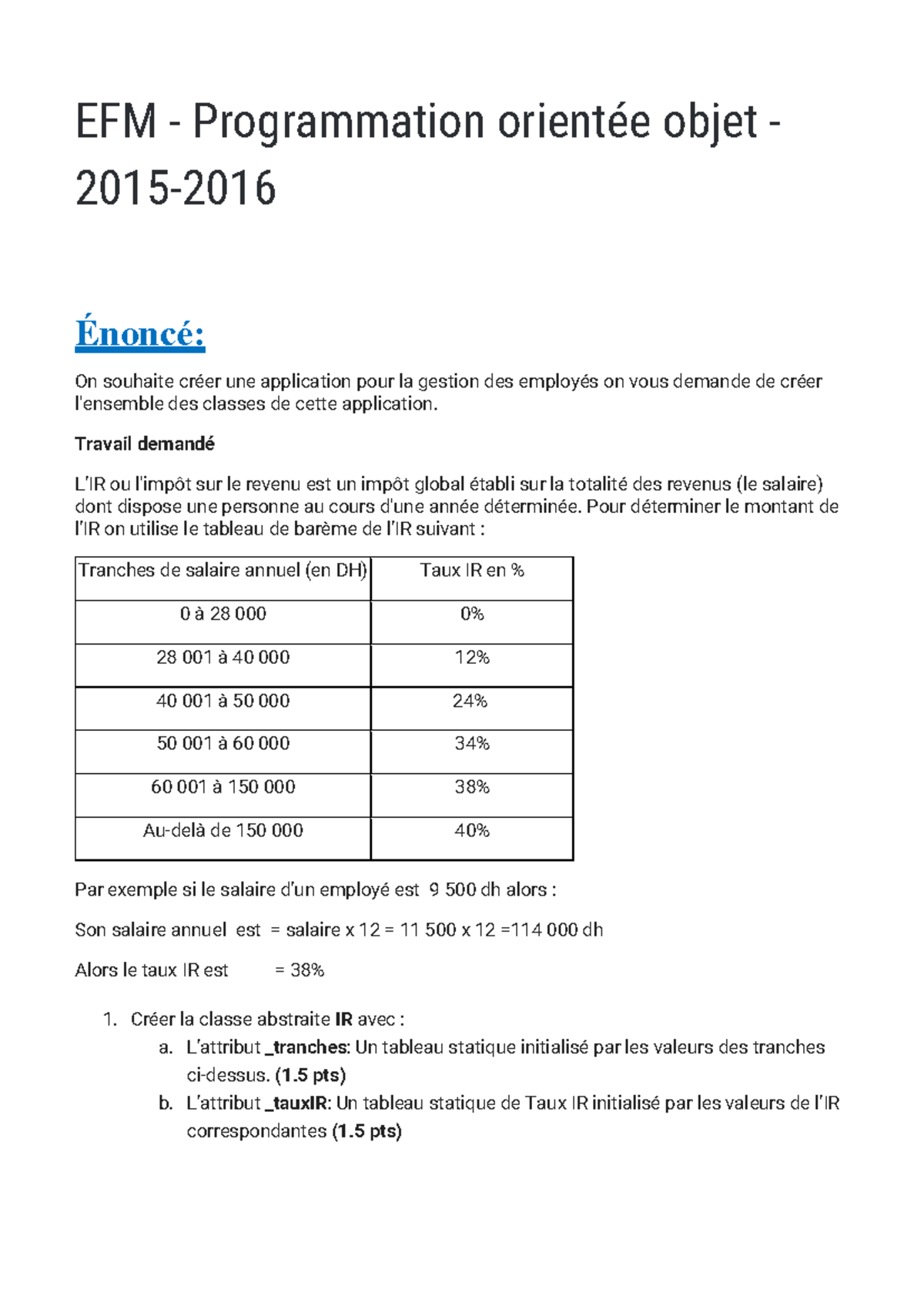 EFM Programmation orientée objet: Gestion des Employés et Factures ...