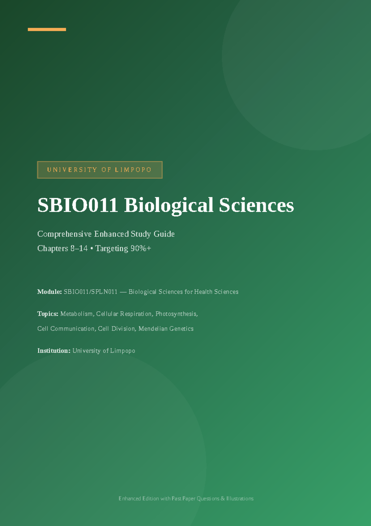 SBIO011 Biological Sciences Comprehensive Study Guide: Metabolism ...