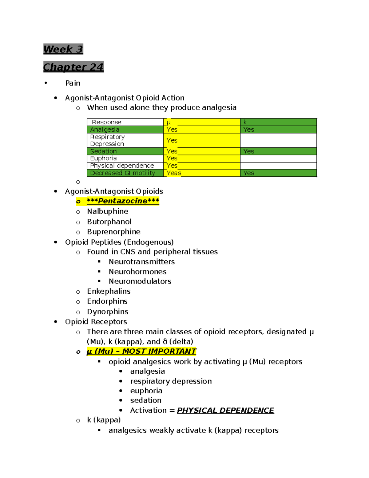 Weeks 3-4 Midterm Study Guide: Opioids & NSAIDs Overview - Studocu
