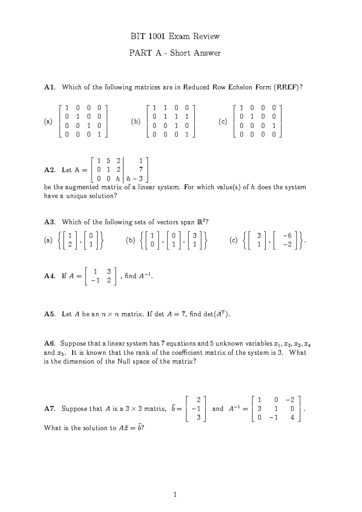 BIT 1001 Exam Review: Short & Long Answer Questions - Studocu