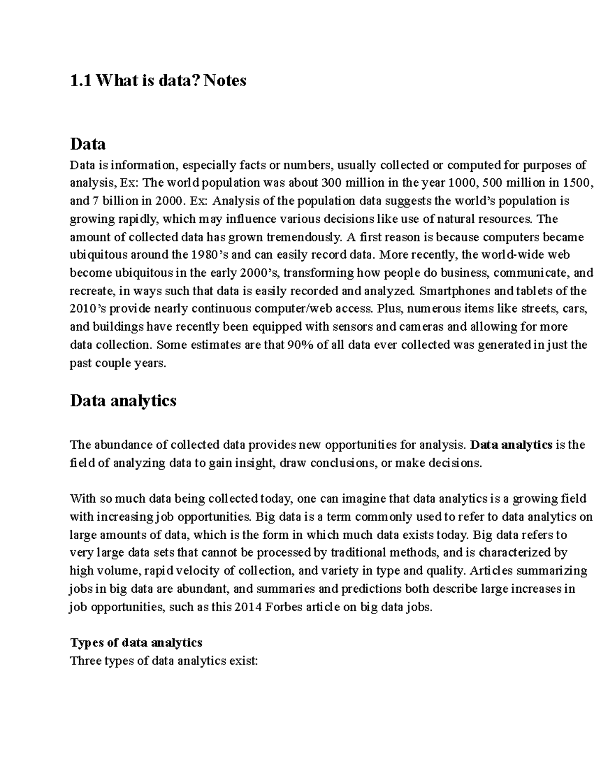 Zybooks Chapter 1 Notes: An Intro to Data and Analytics MAT-240 - Studocu