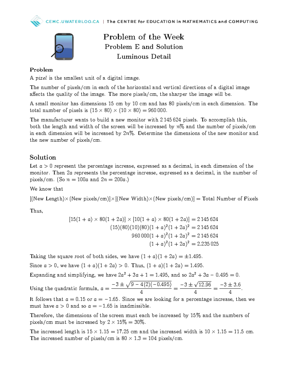 Potwe 25 A N 16 S 93777 - Problem of the Week: Monitor Pixel Dimensions ...