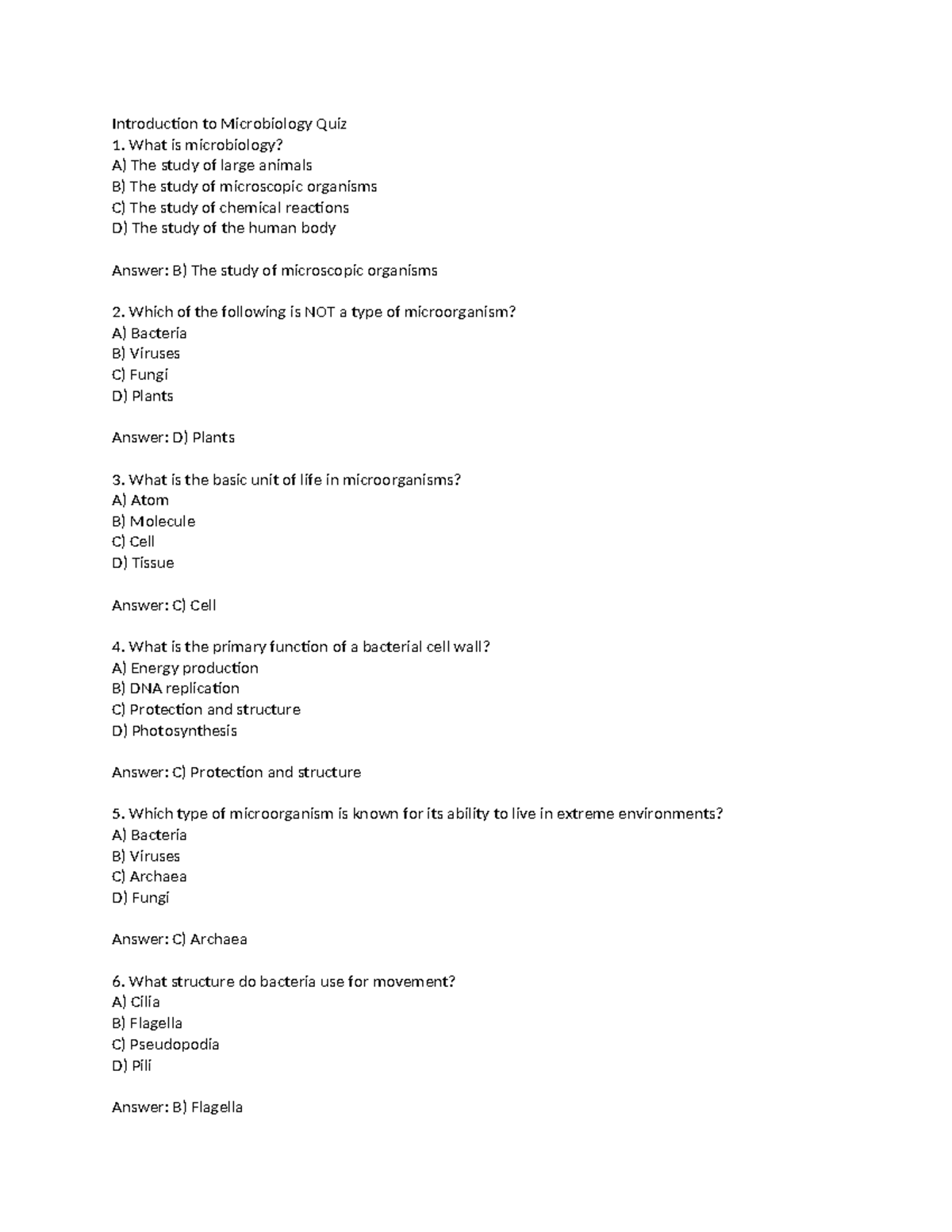 Microbiology 101: Quiz Test Bank for Introduction to Microbiology - Studocu