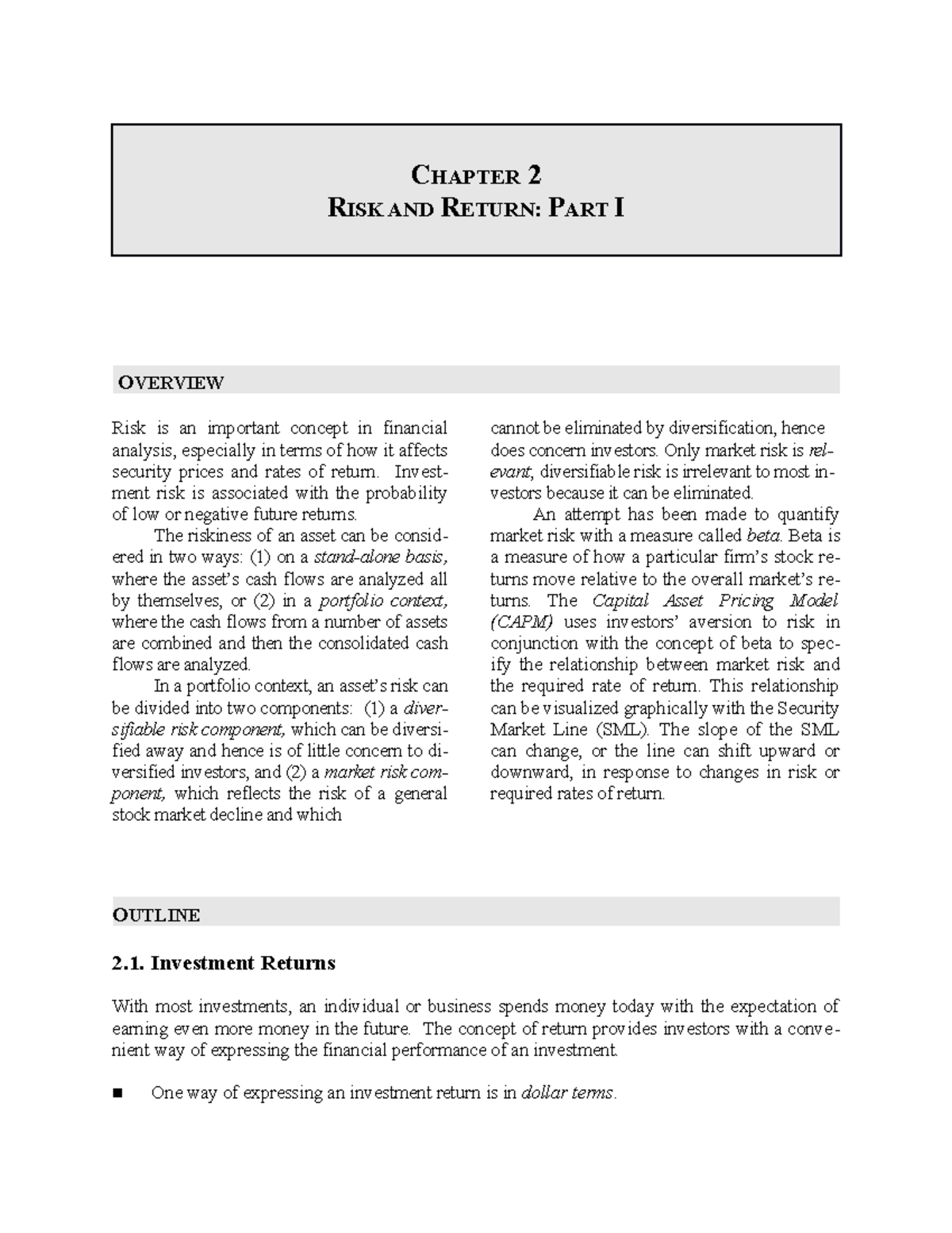 BUSN 302 Ch02 Study Guide - CHAPTER 2 RISK AND RETURN: PART I OVERVIEW ...
