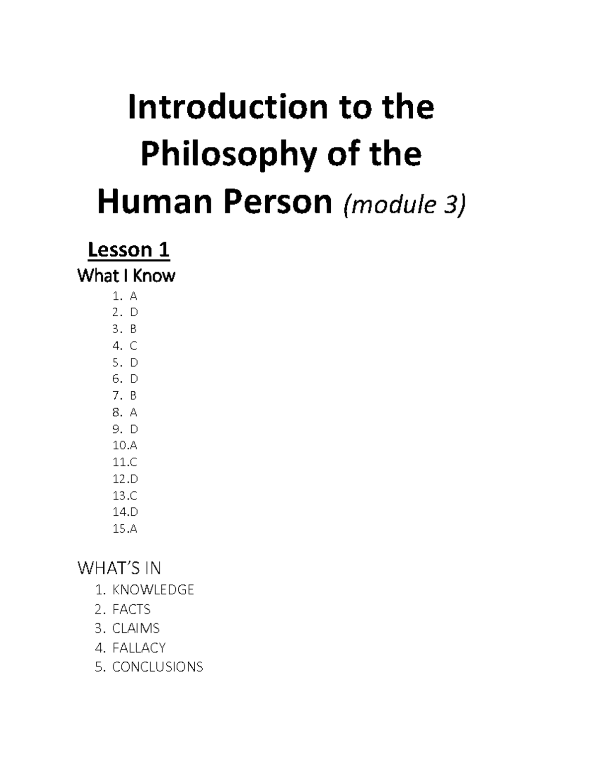 Philosophy-M3 - good luck - Introduction to the Philosophy of the Human ...