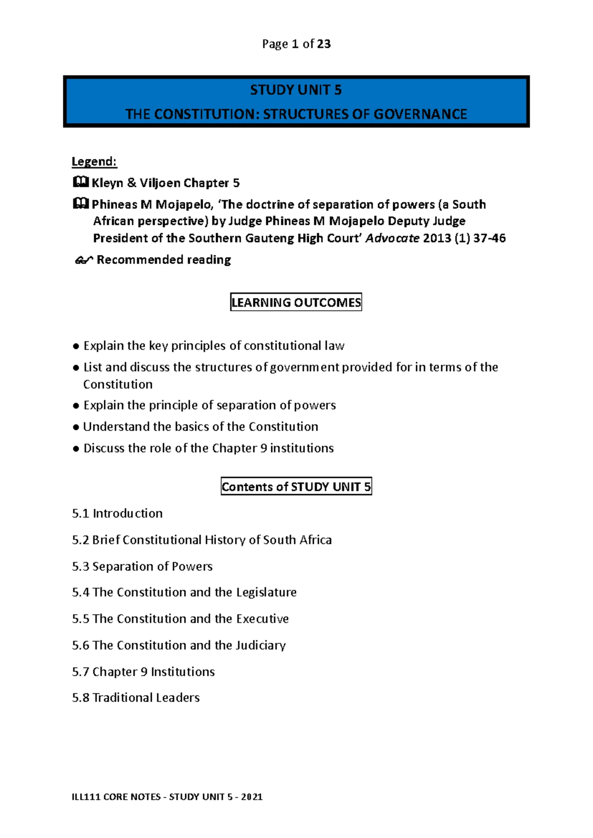 ILL111 Lecture Notes - Study UNIT 1 - 2021 - STUDY UNIT 1 THE NOTION OF ...