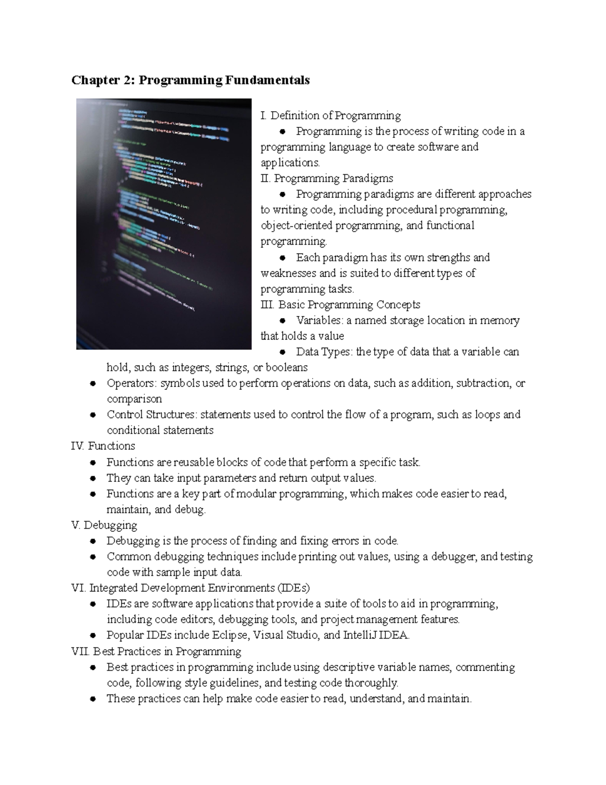 Chapter 2: Programming Fundamentals and Key Concepts Overview - Studocu