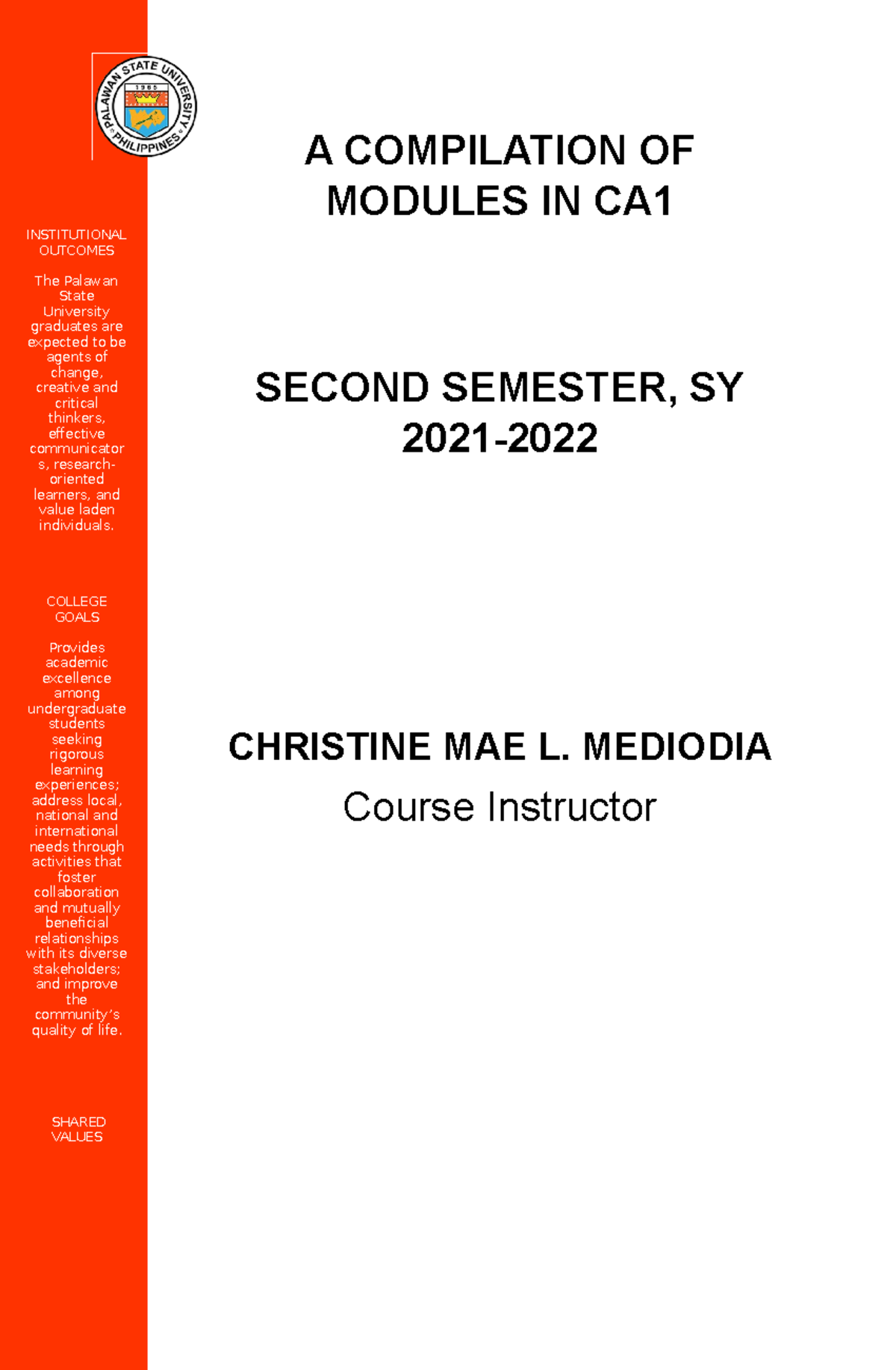 CA1 Modules - NONE - A COMPILATION OF MODULES IN CA SECOND SEMESTER, SY ...