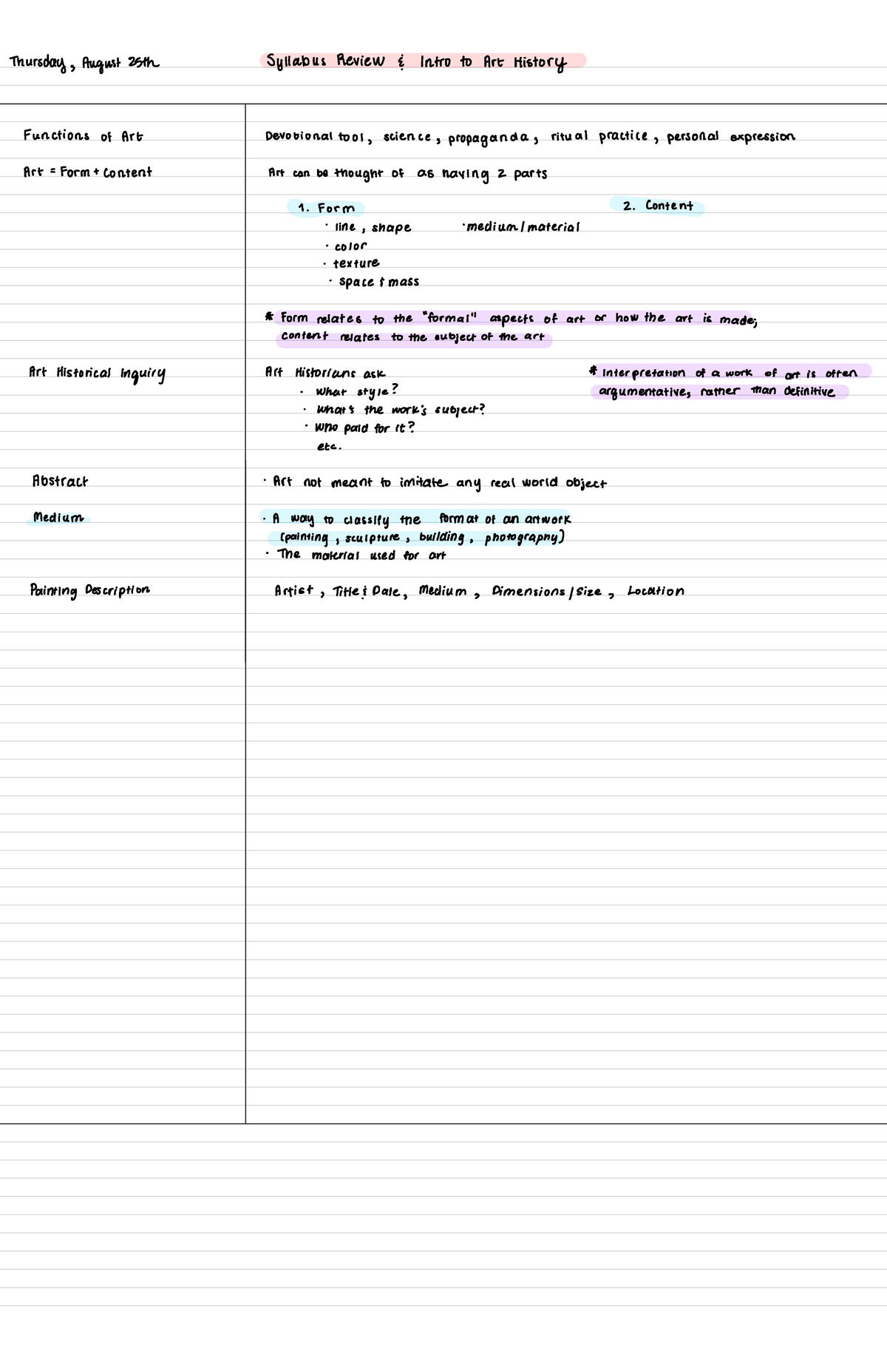 ART 1012 - Lecture Notes on Art History and Visual Analysis - Studocu