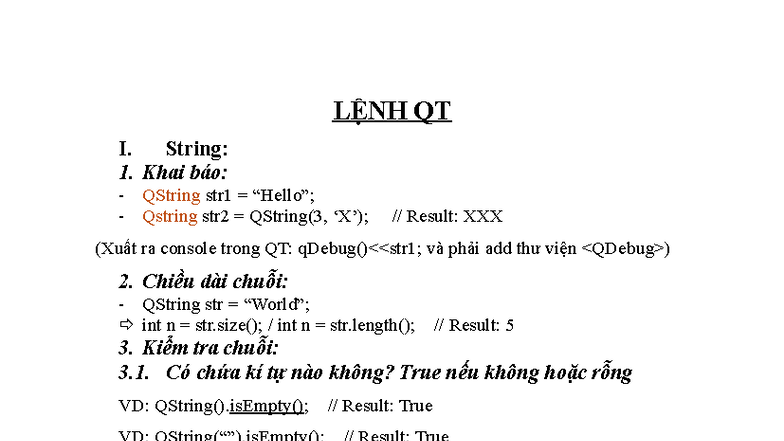 LỆNH QT: Hướng Dẫn Sử Dụng QString trong QT - Studocu