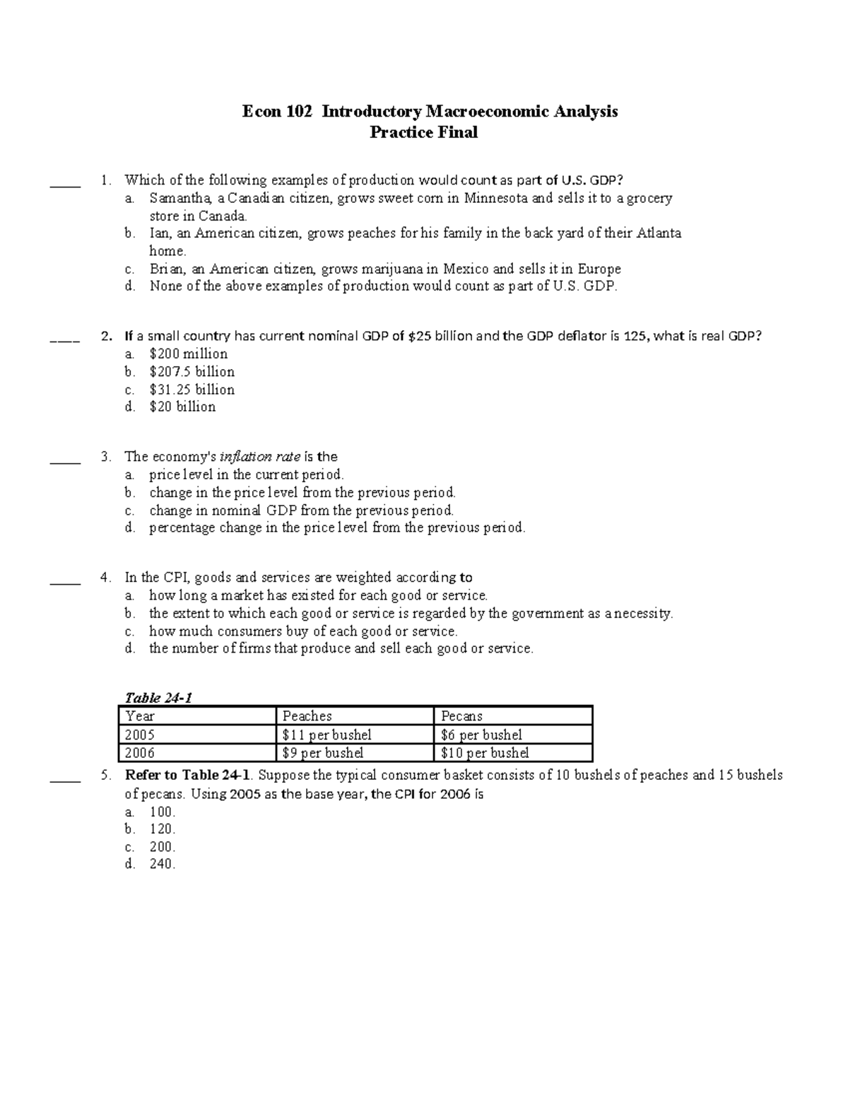 EC 102 Spring 2026 Practice Final Exam on Macroeconomic Analysis - Studocu