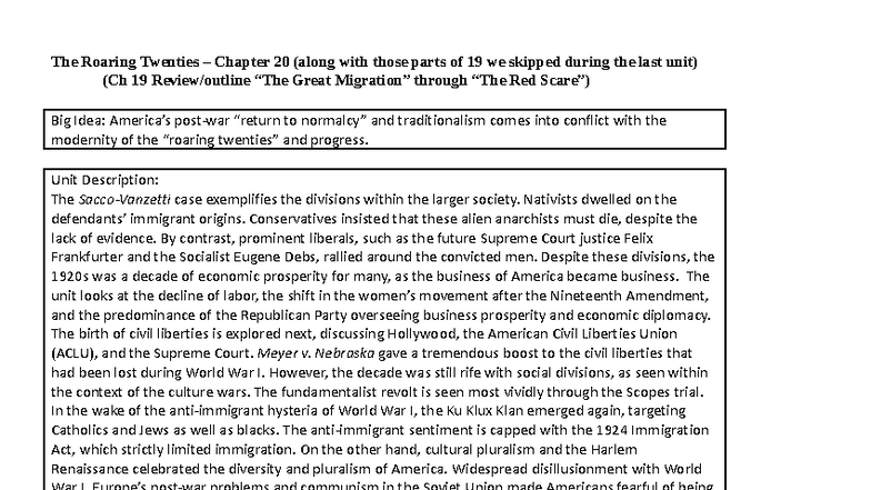Foner - The Roaring Twenties Chapter 20 Summary (Ch 19 Included) - Studocu