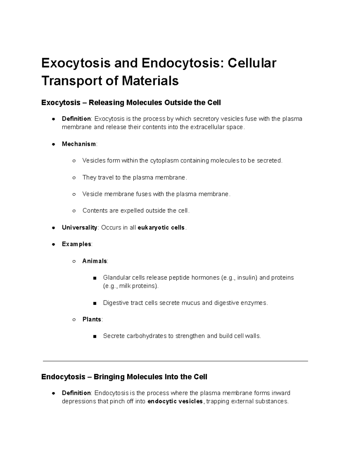 Biology 4.6-4.7 Study Notes: Exocytosis & Endocytosis Processes - Studocu