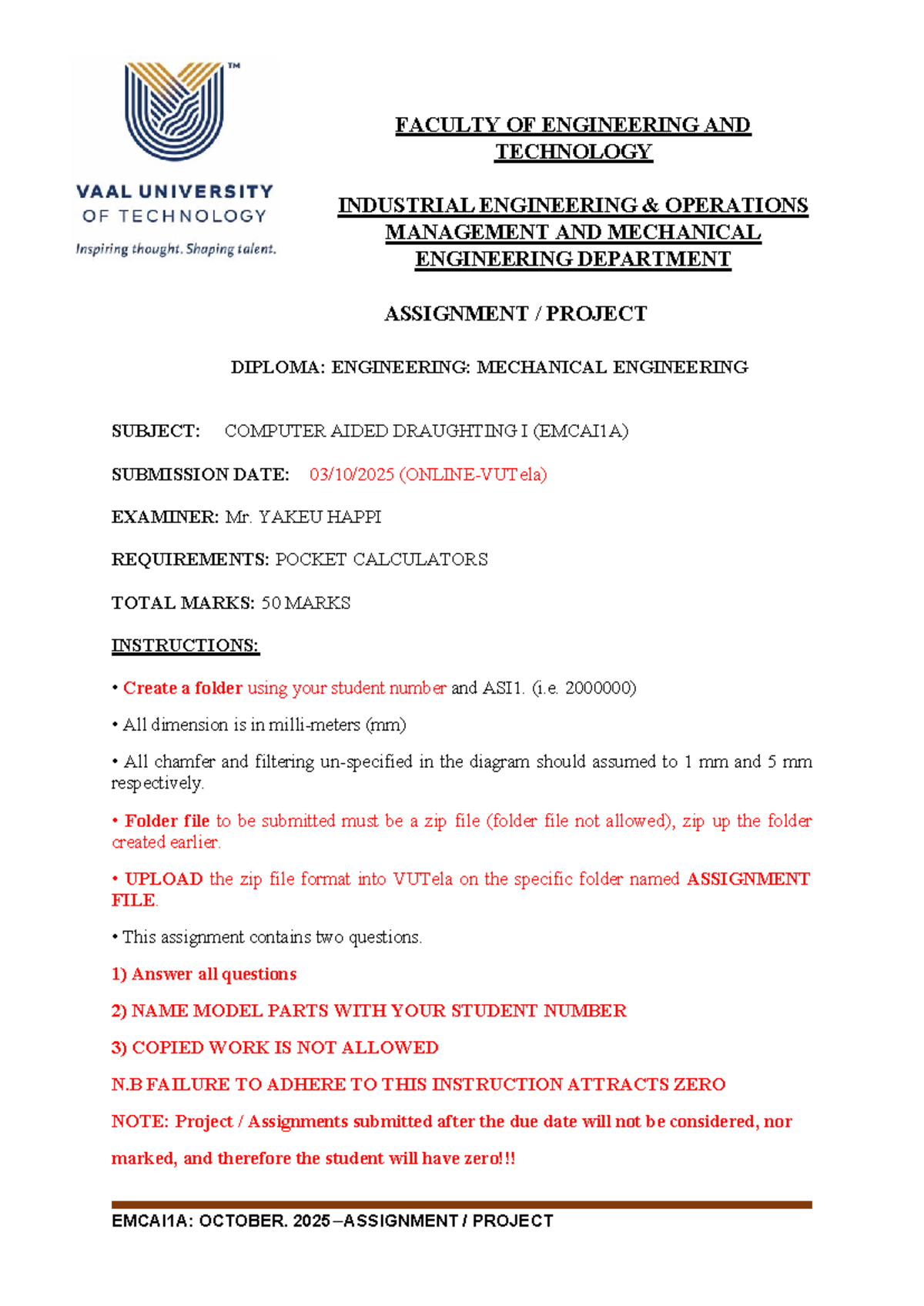 EMCAI1A: Drawing Assignment Project for Mechanical Engineering - Studocu