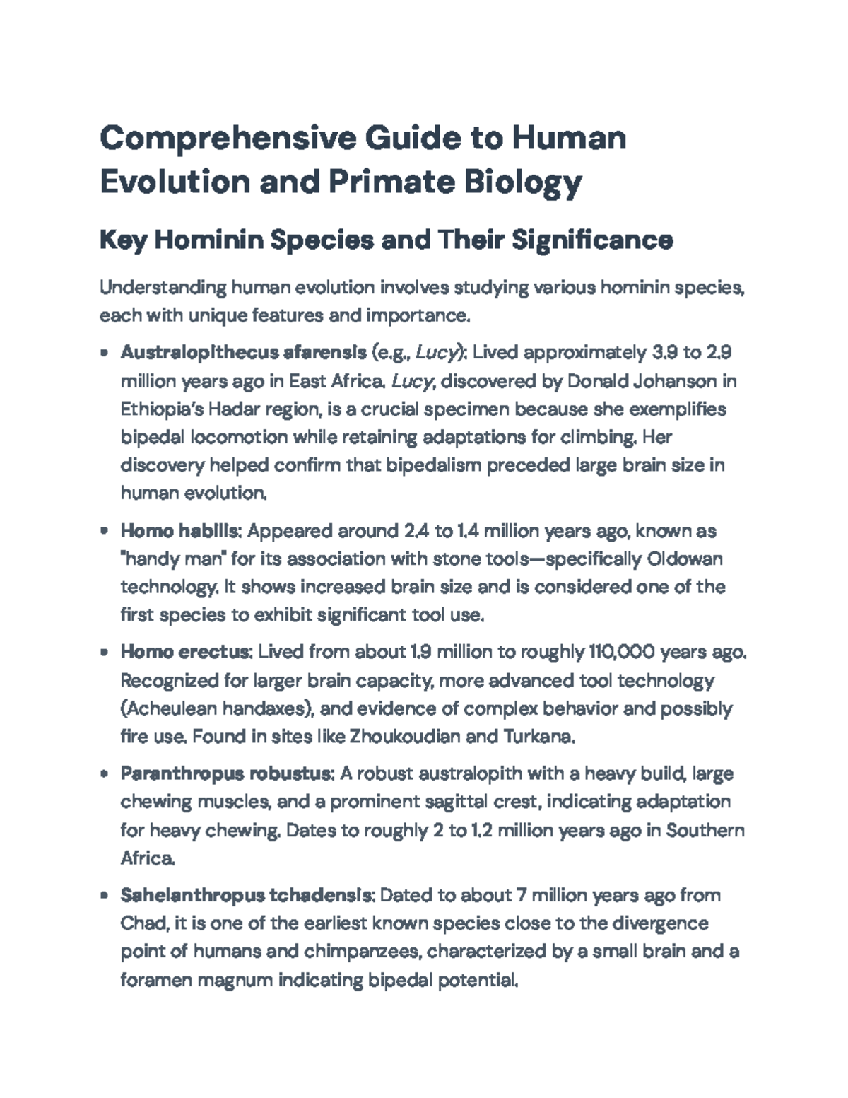 Comprehensive Study Guide on Primate Evolution & Human Origins (BIO 101 ...