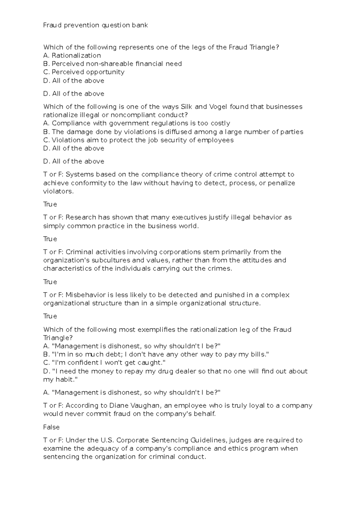 Fraud prevention question bank for ACCT 101: Understanding the Fraud ...