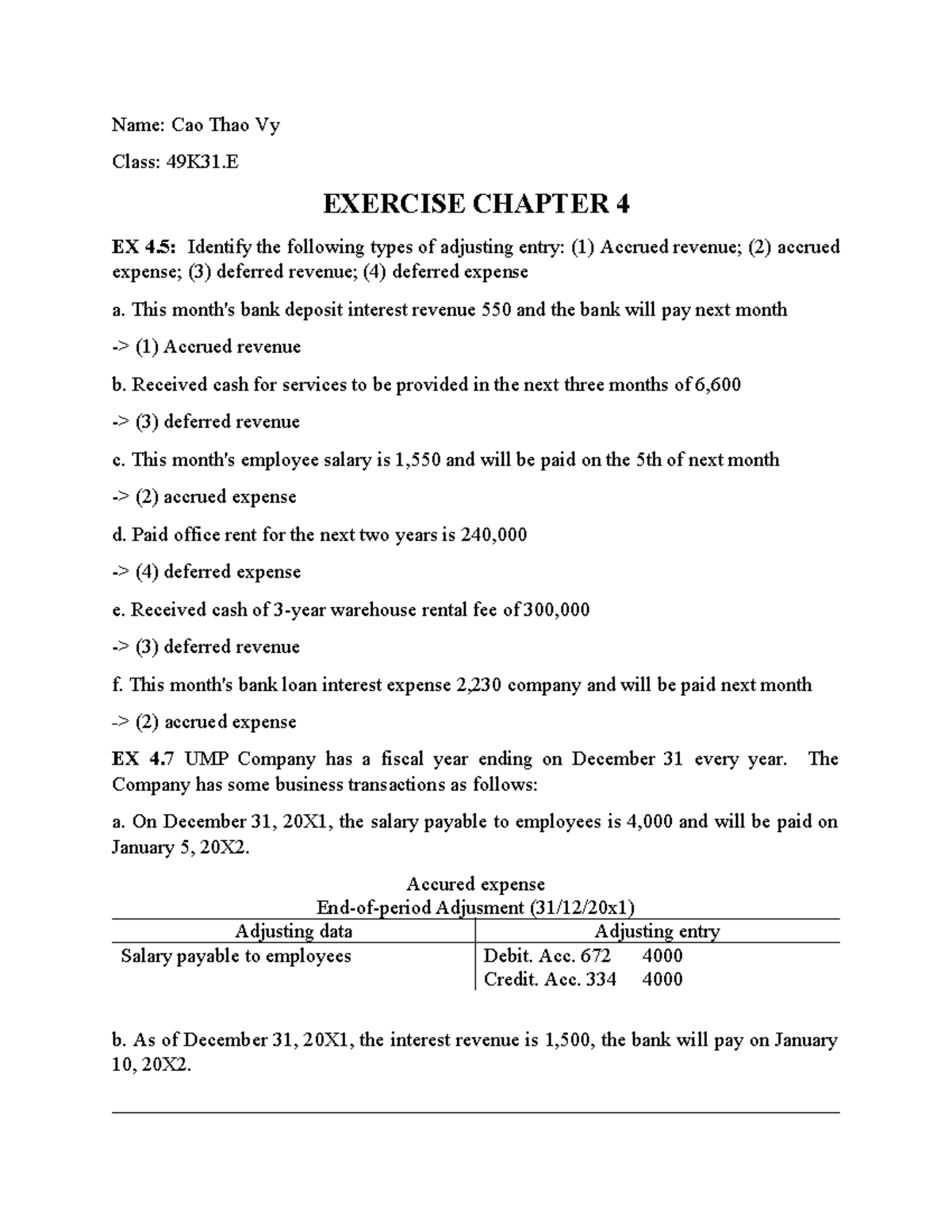 49K31E Exercise: Adjusting Entries and Financial Adjustments - Studocu