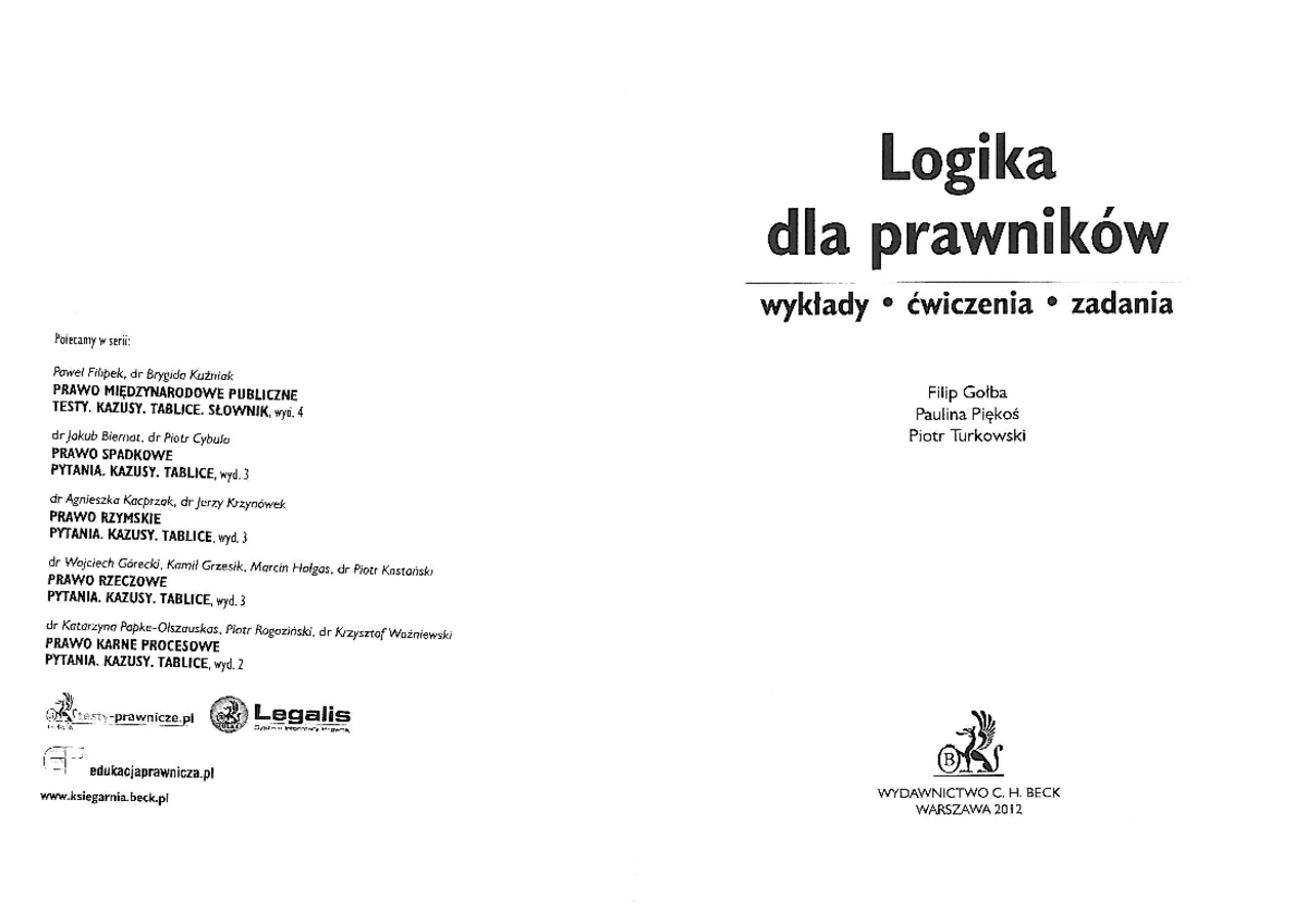 Logika dla prawników - Wykłady, ćwiczenia, zadania (LP 101) - Studocu