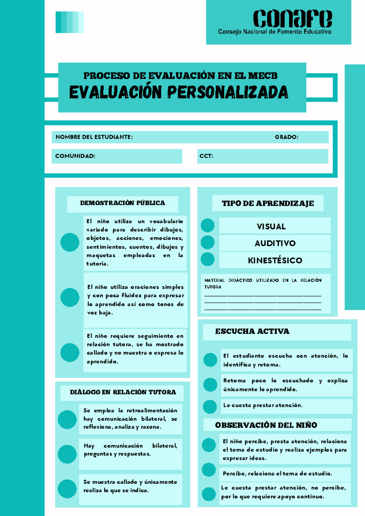 Evaluación Personalizada en el MECB-CONAFE: Observaciones y Análisis ...