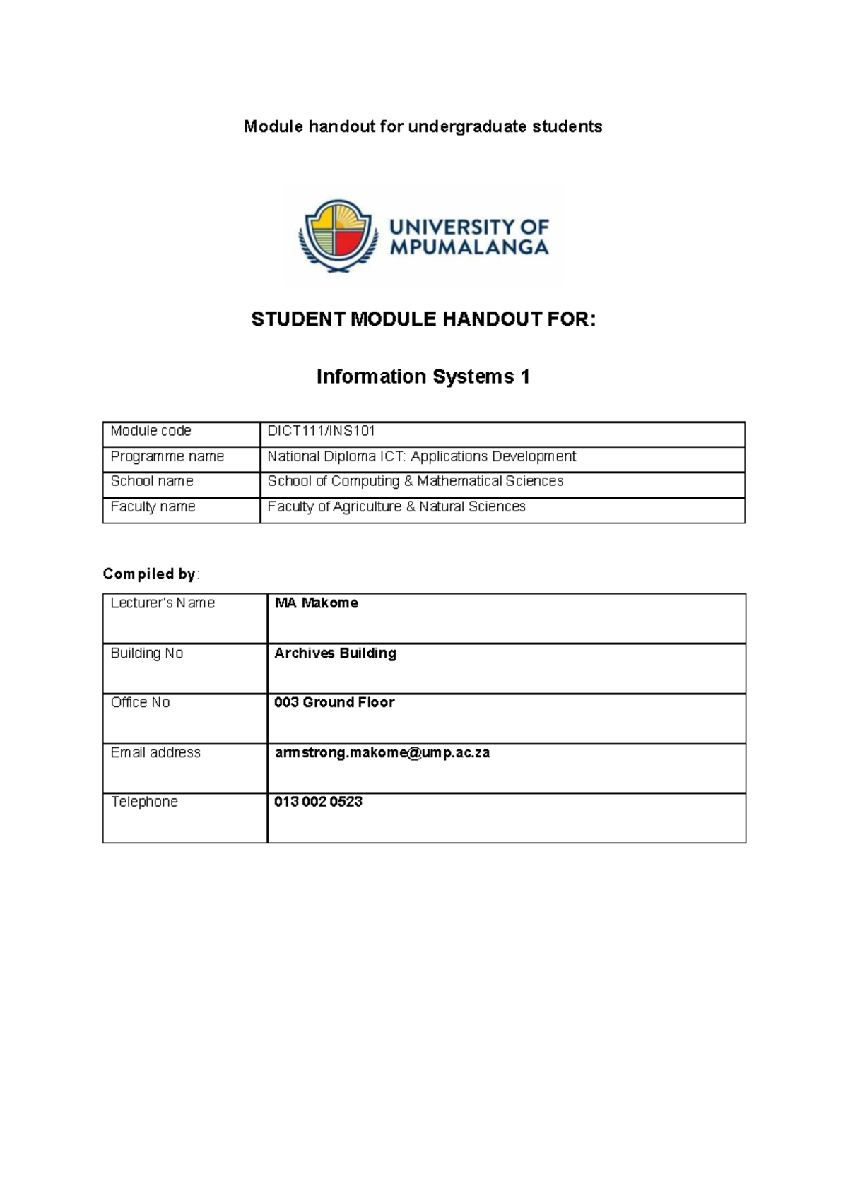 DICT111 Information Systems 1 Module Handout for Students - Studocu