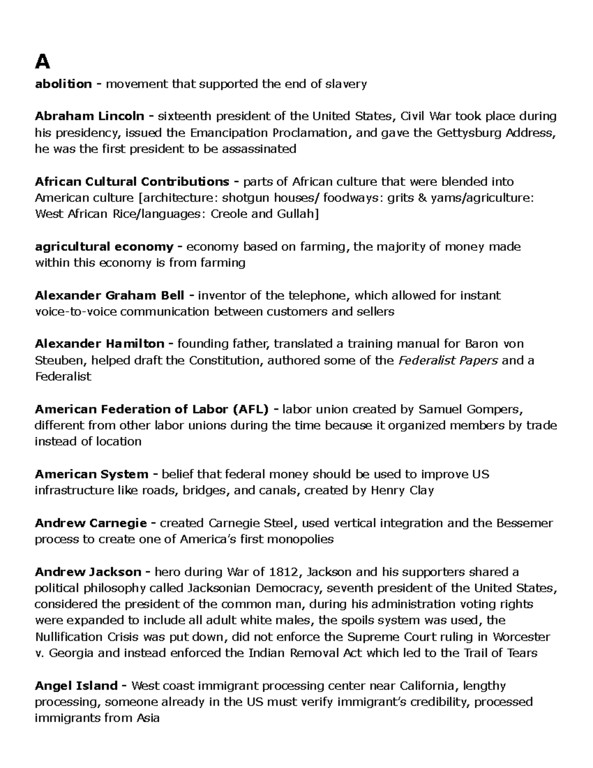 SSUSH 1-23 Glossary: Key Terms and Concepts in American History - Studocu