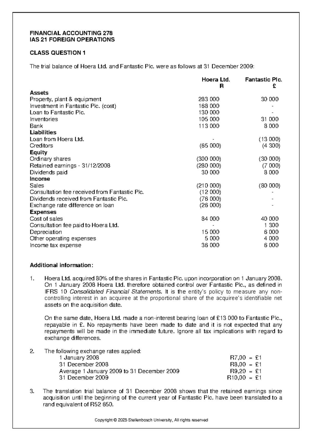 FINANCIAL ACCOUNTING 278 IAS 21 FOREIGN OPERATIONS CLASS QUESTIONS ...