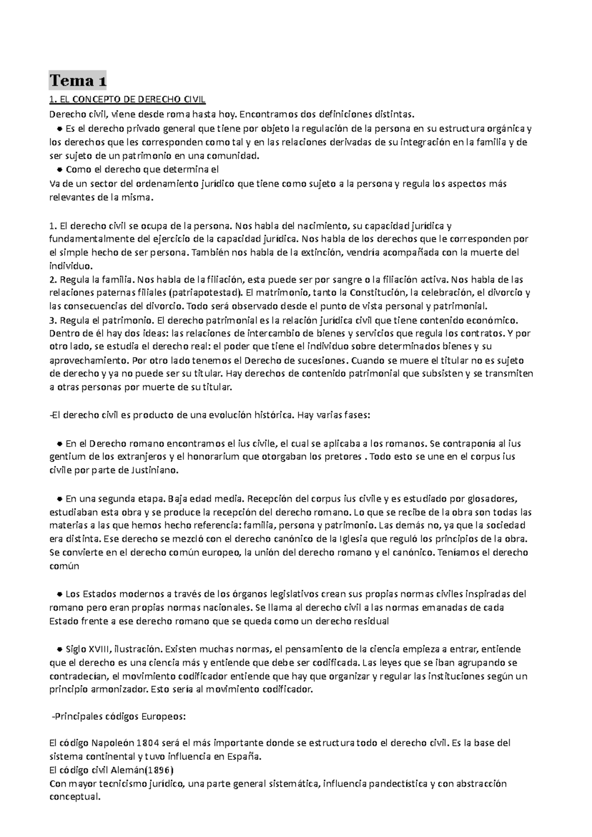 Tema 1: El Concepto de Derecho Civil - Introducción y Evolución ...