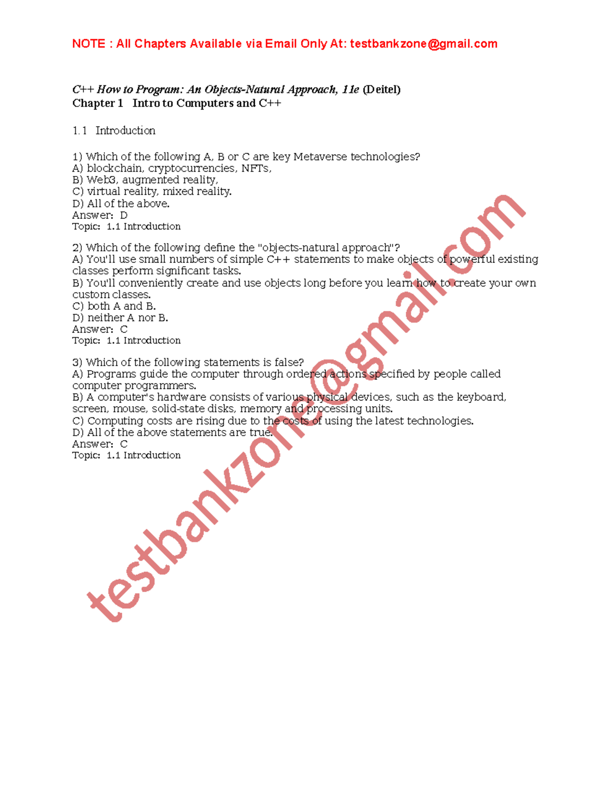 Solutions And Test Bank For C How To Program An Objects Natural