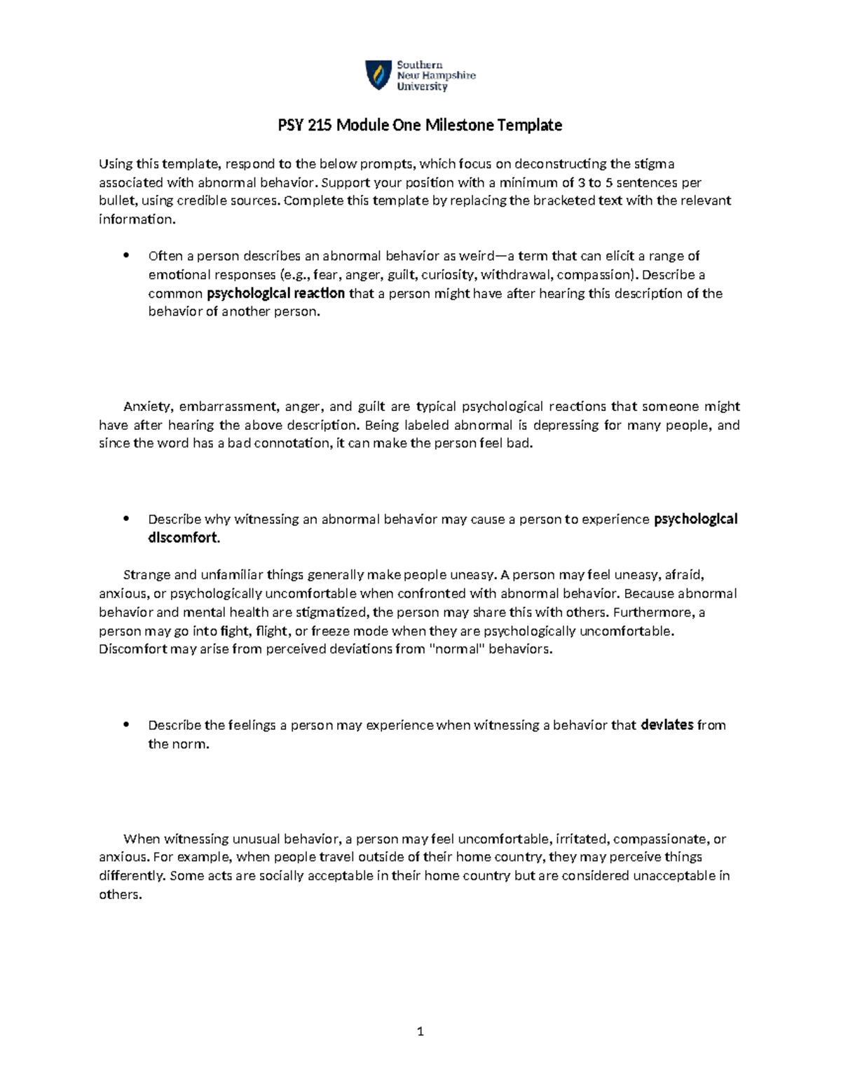 PSY 215 Module One Milestone Template - PSY 215 Module One Milestone ...
