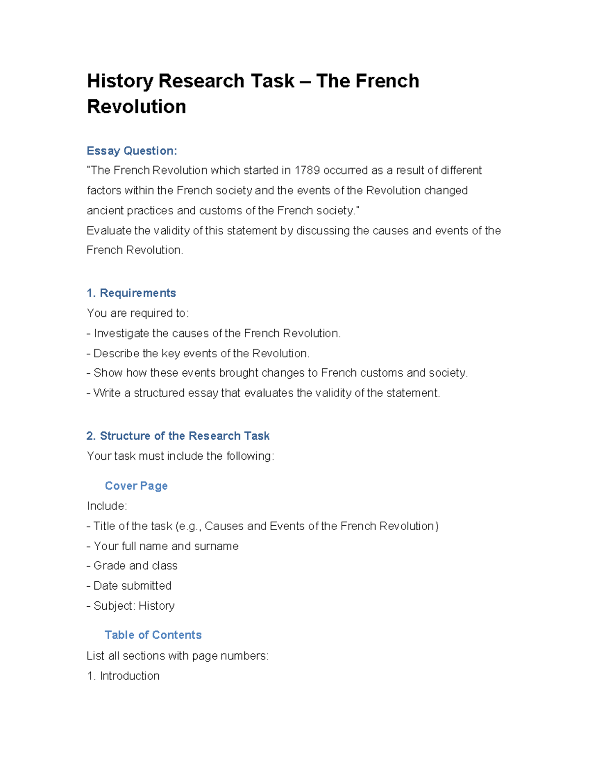 HIST 101: French Revolution Research Task - Causes & Events Analysis ...