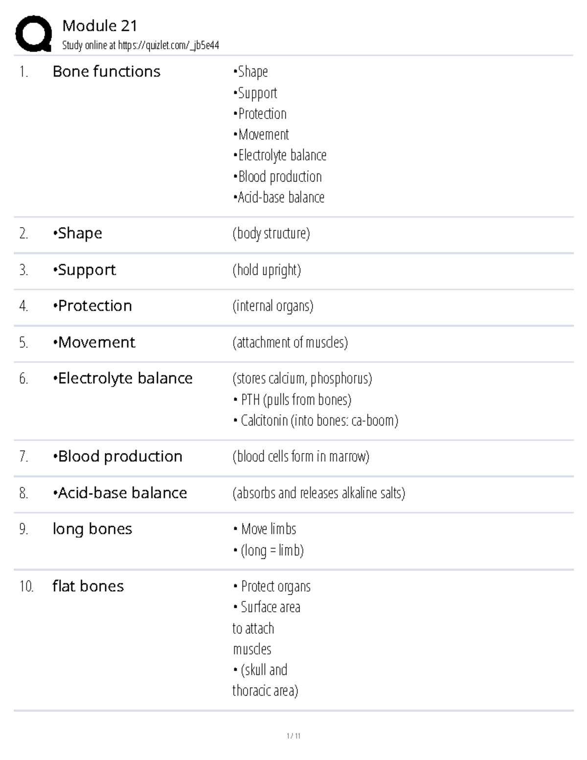 Mod 21 - Bone Structure and Functions Study Guide - Studocu