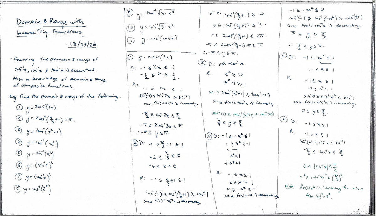 18032026 Y12 Boardwork: Inverse Trig Functions & Domain Range Analysis ...