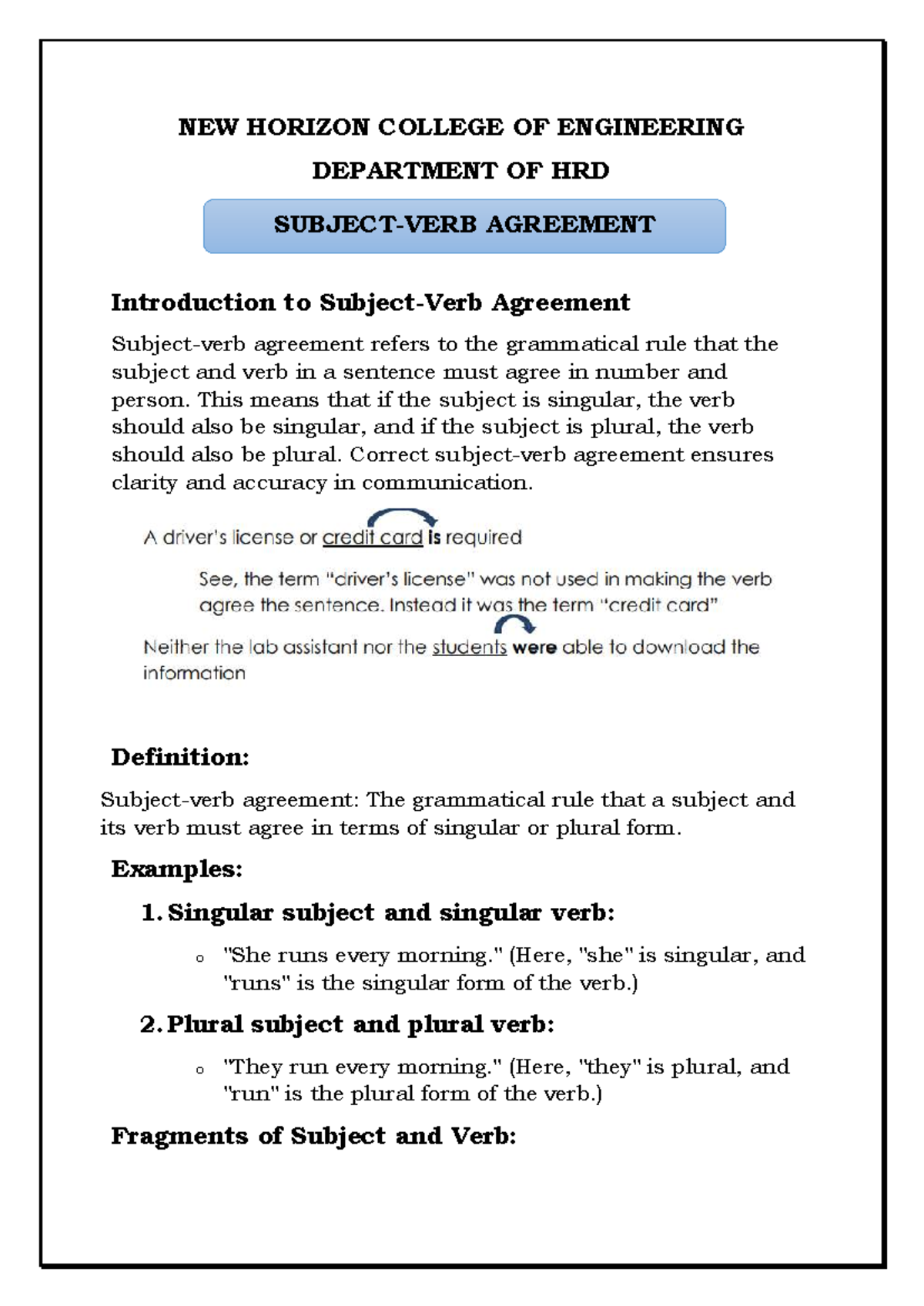 Subject-Verb Agreement Concepts for HRD 101: A Comprehensive Guide ...