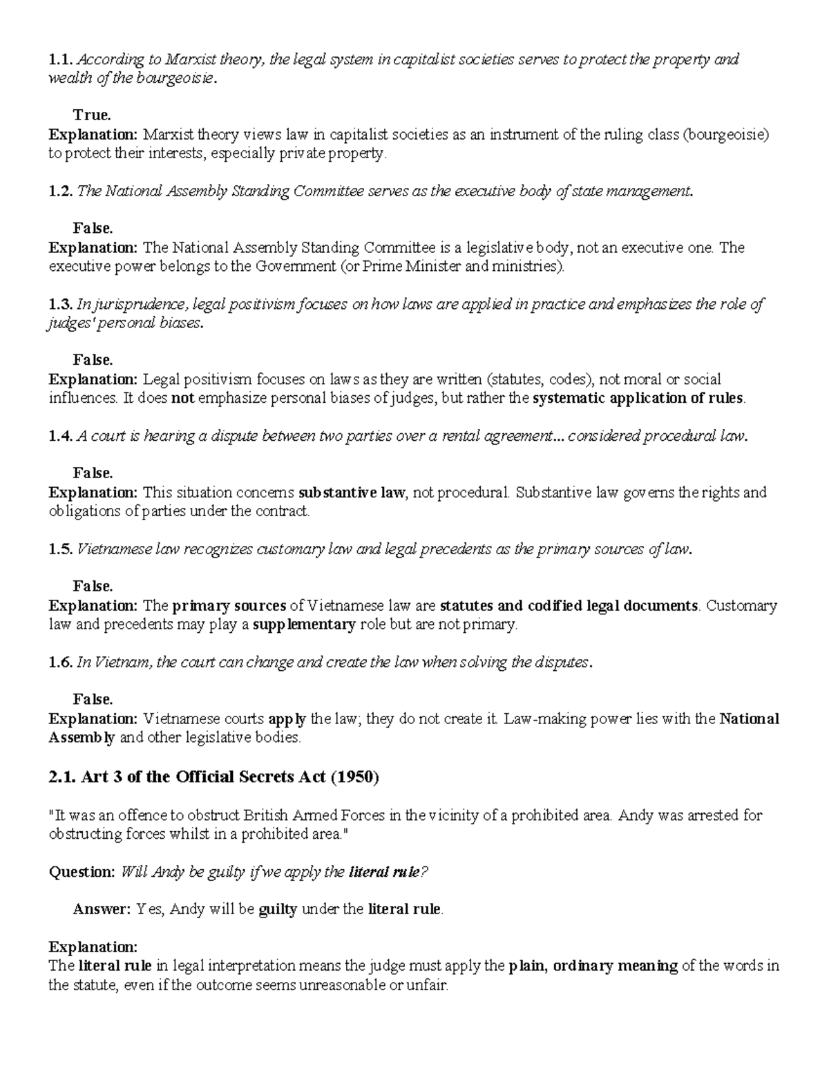 BT PLDC: Marxist Theory, Legal Positivism, and Vietnamese Law Insights - Studocu